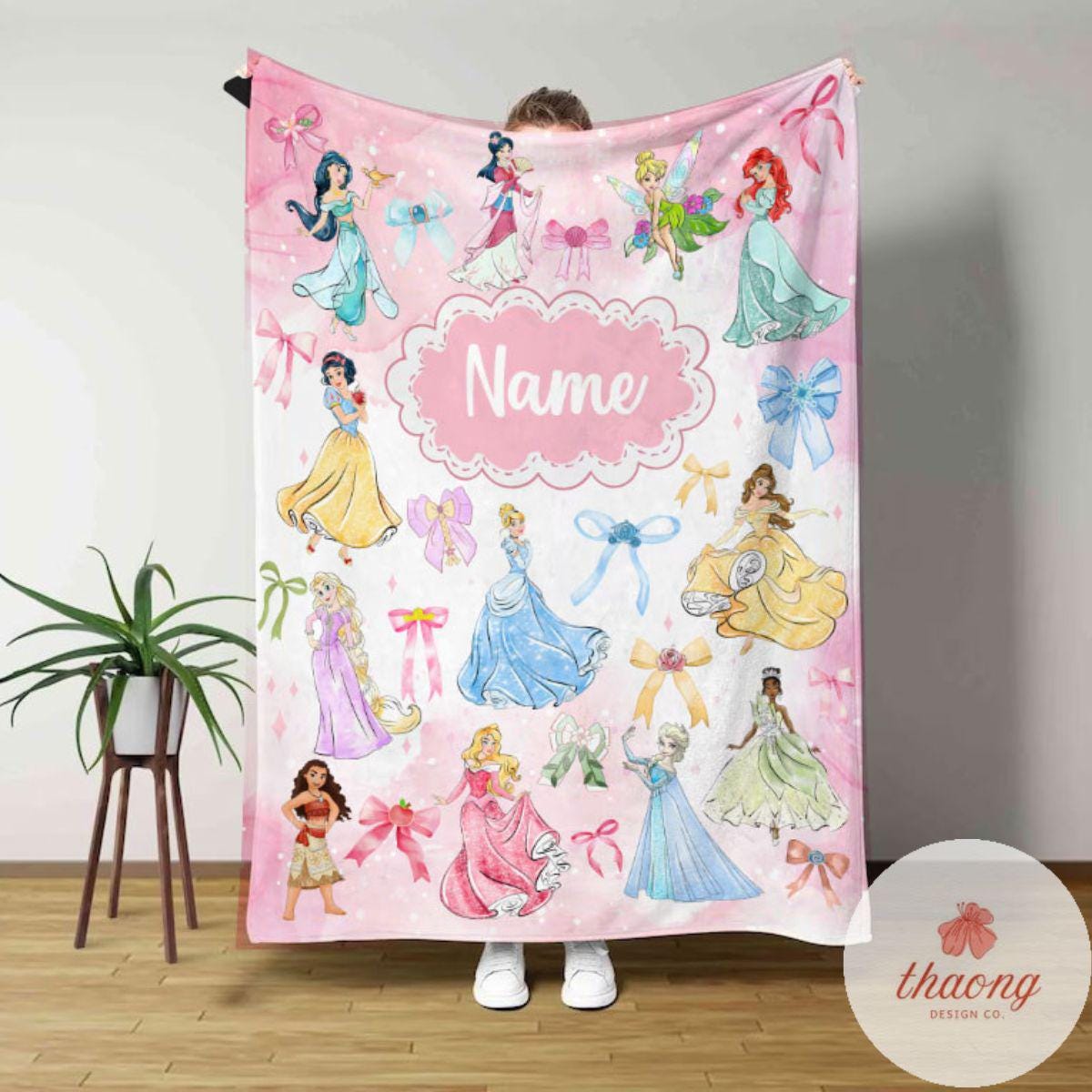 Personalized Disney Princess Blanket, Watercolor Coquette Bows Princess ...