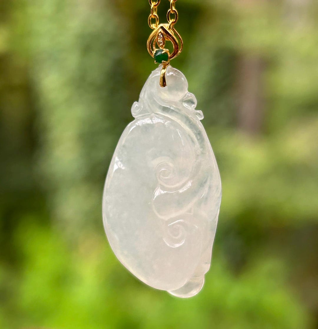 Grade A Burmese Jadeite Ruyi Pendant | 18K Gold Bail | Symbol of ...