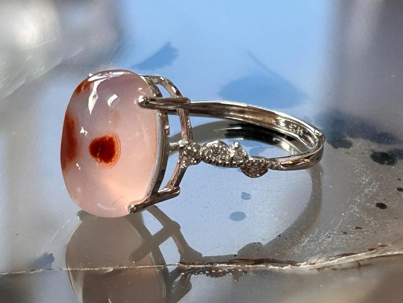 Agate & Cinnabar Inclusion Ring | Sterling Silver Adjustable Statement ...