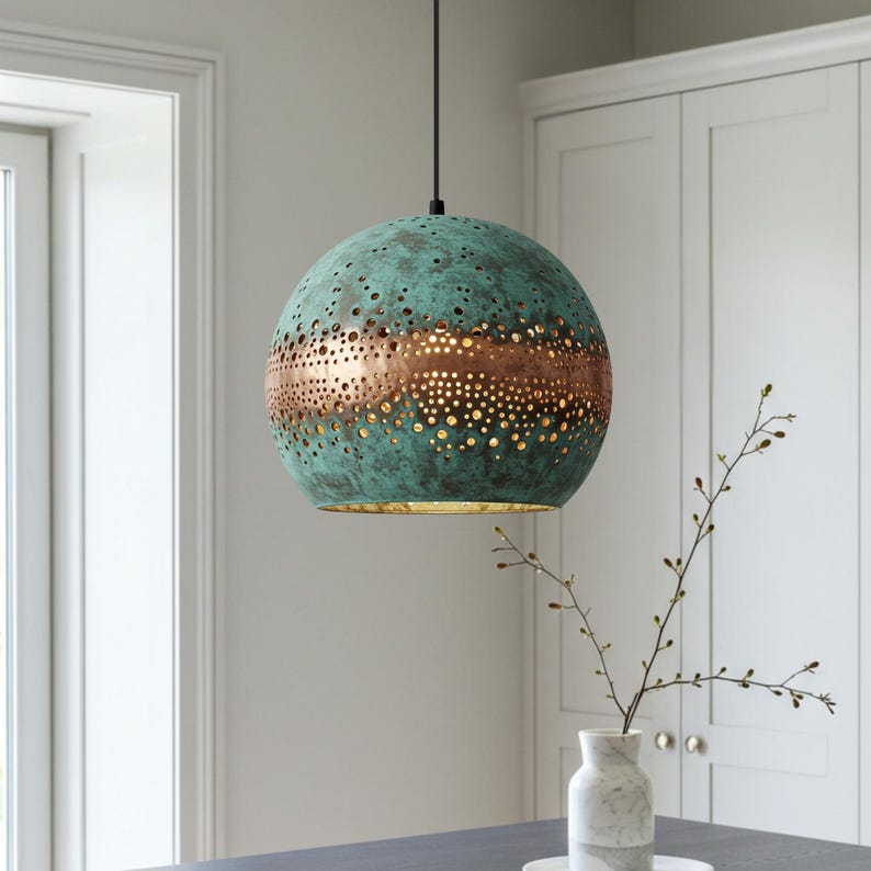 Handmade Hammered Copper Pendant Light - Moroccan Patina Swirl Design ...