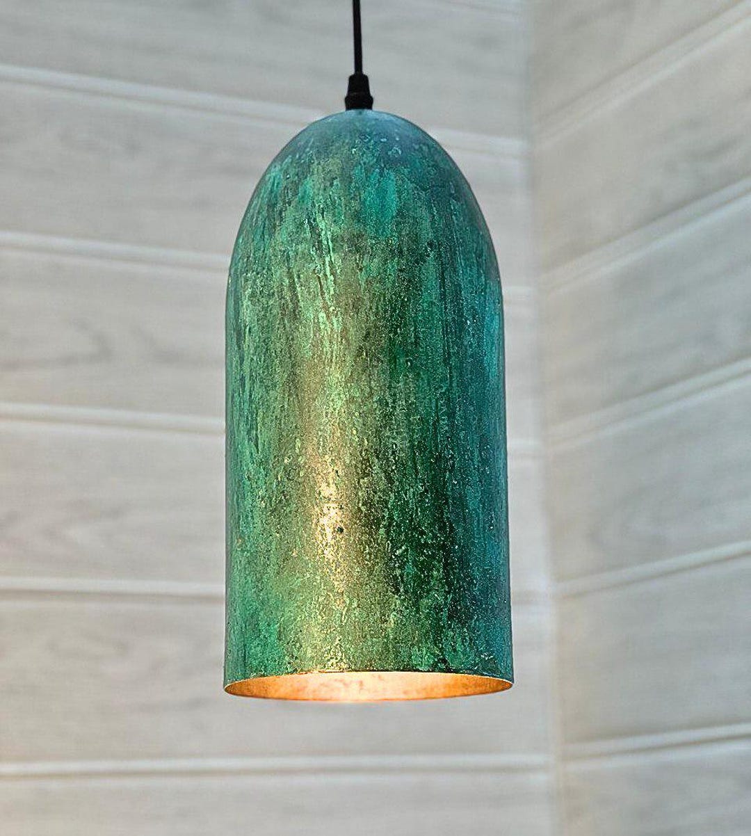 Green Patina Copper Dome Pendant Light - Vintage Brass Lighting - Etsy