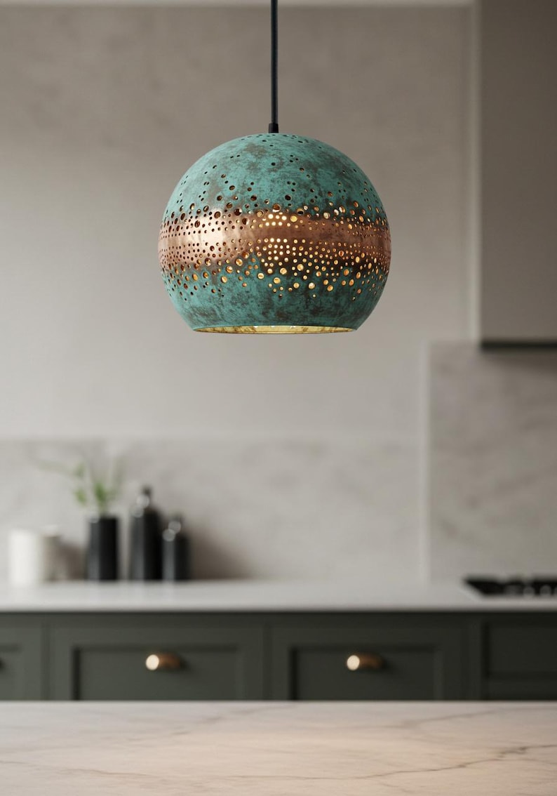 Handmade Hammered Copper Pendant Light - Moroccan Patina Swirl Design ...