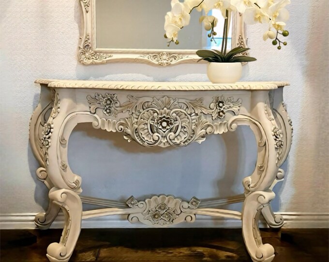Vintage Hand-painted Custom Console Table With Gold & Silver Gilt ...