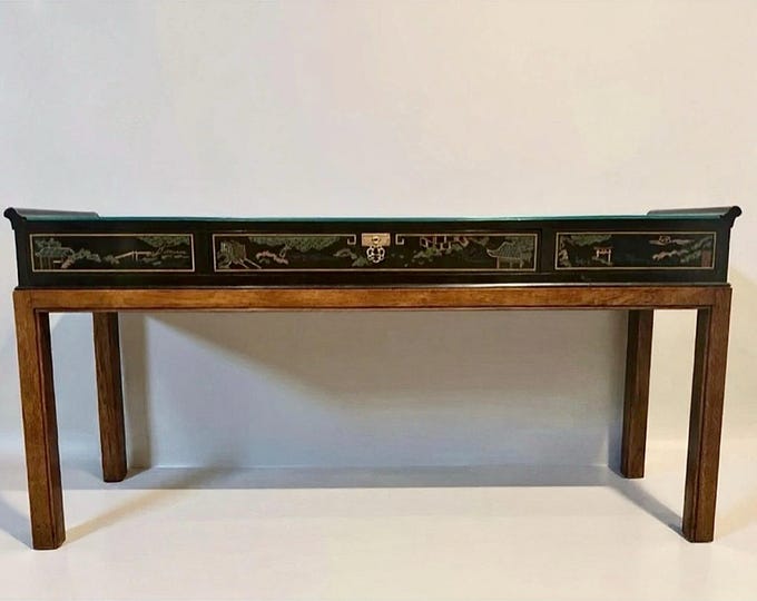 Vintage DREXEL Heritage Chinoiserie Console Table: Black Lacquer and ...