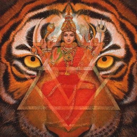 Hindu Goddess DURGA TIGER meditation spiritual art print | Etsy
