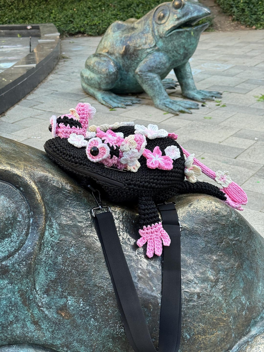 Frog Backpack Crochet – Black Demon Frog, Dark Aesthetic Sakura ...