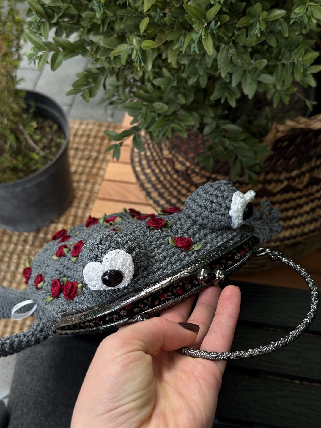 Crochet Frog Purse – Cute Handmade Frog Bag With Roses – Animal Shaped ...