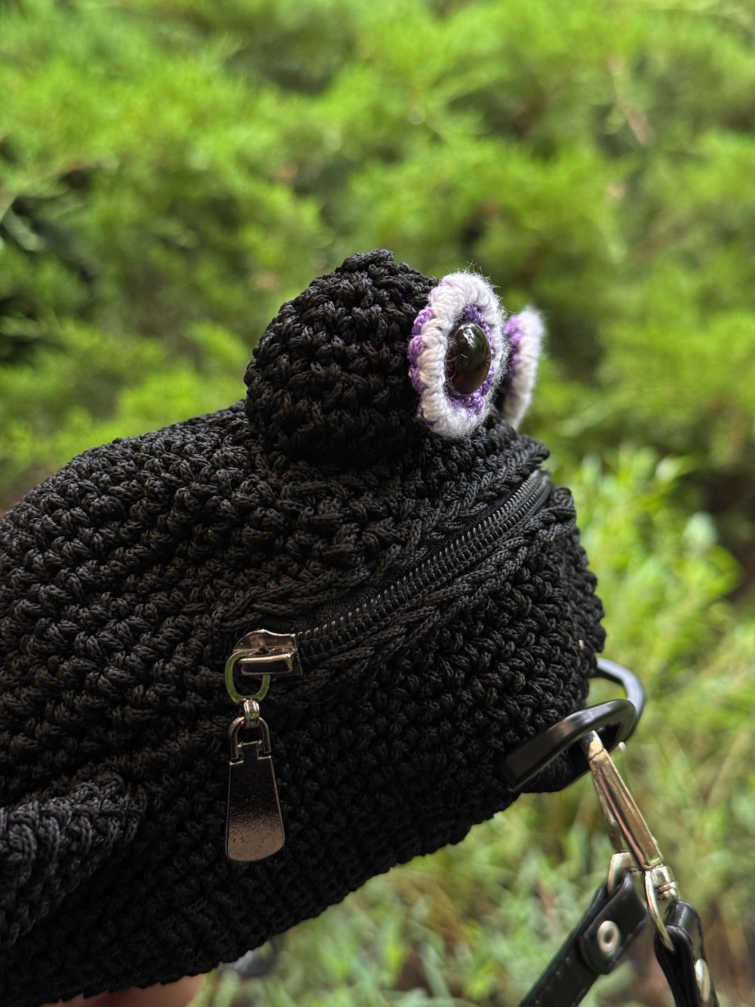 Crochet Frog Bag With Zipper – Custom Embroidery Option – Black ...