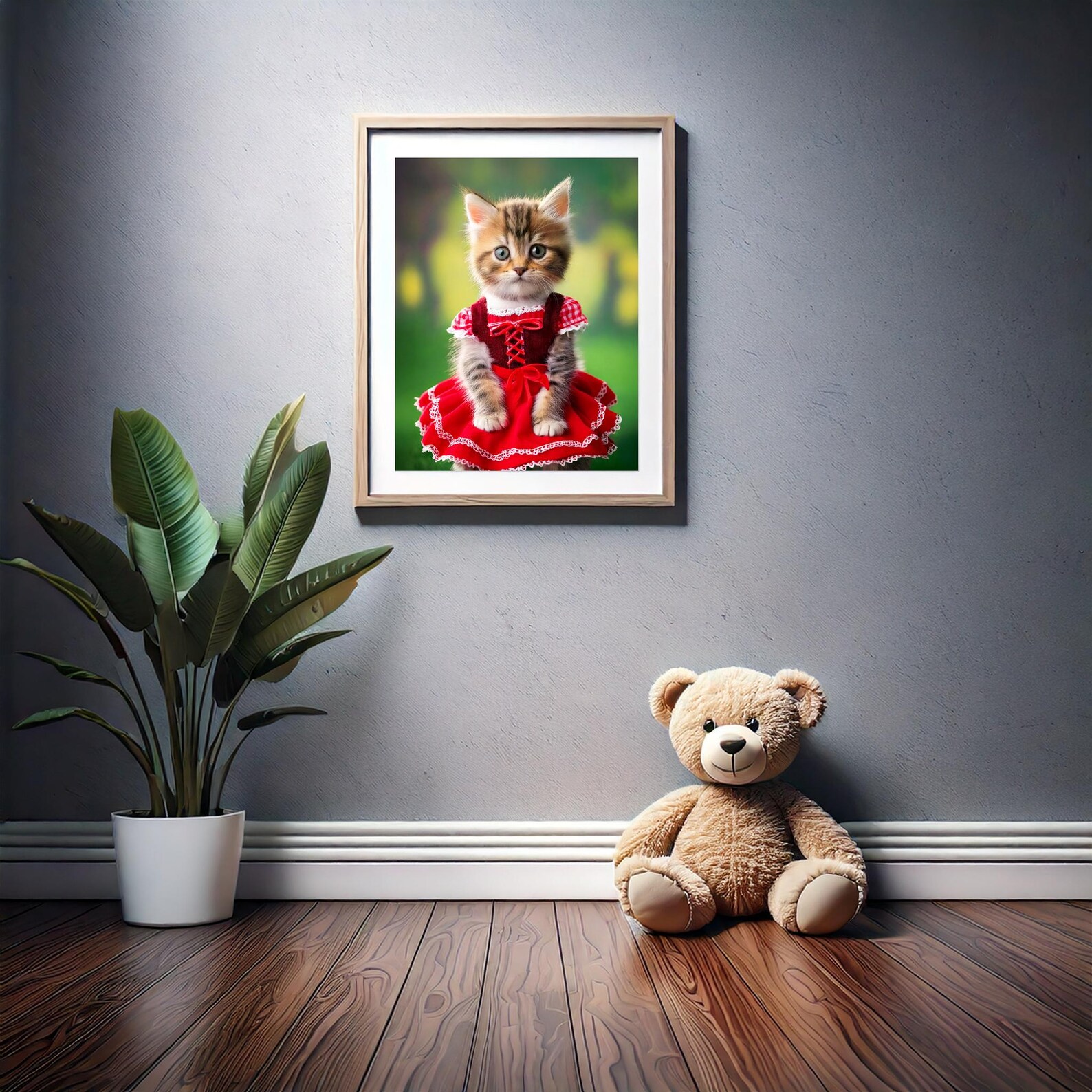 Heidi, Cute Kitten Wearing Bavarian Dress, Kitten Portrait, Red Dress ...