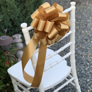 Large Gold Ribbon Pull Bows With Long Tails - 9" Wide, Set of 6, Mardi ...