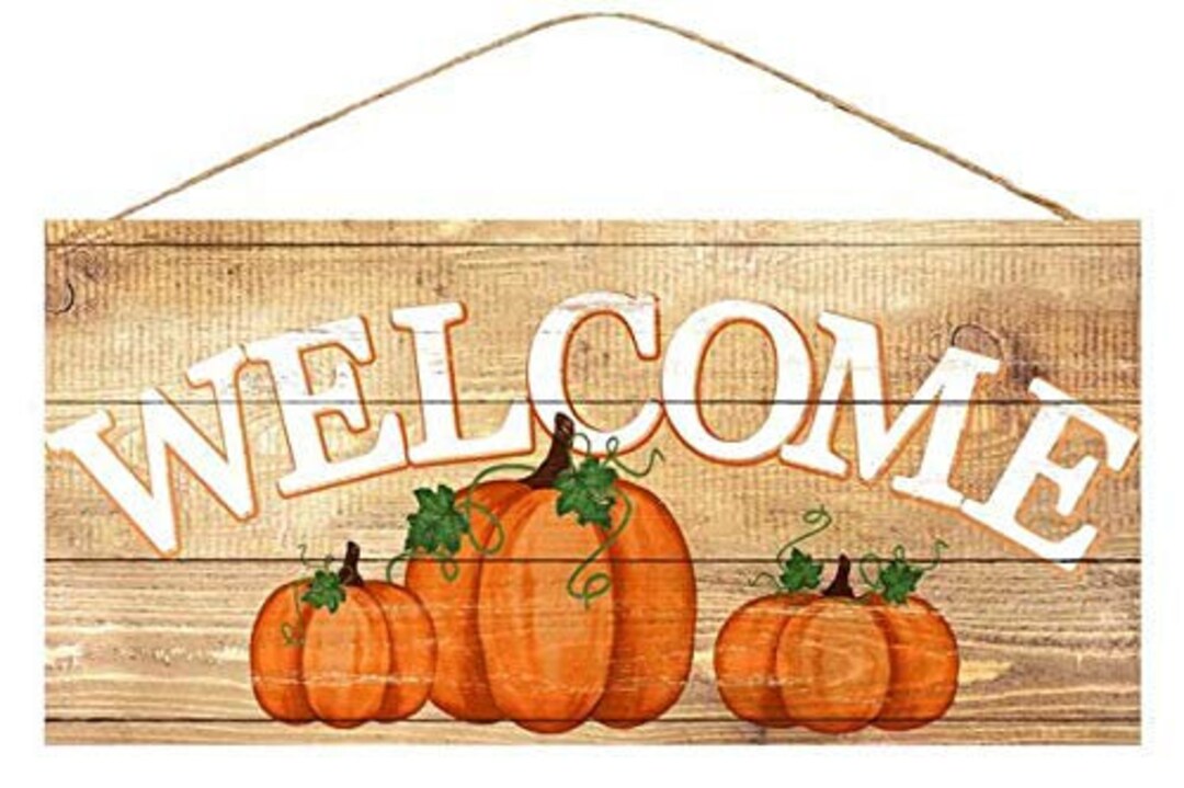 Rustic Pumpkins Wooden Welcome Sign - 12.5" X 6", Halloween Decoration ...
