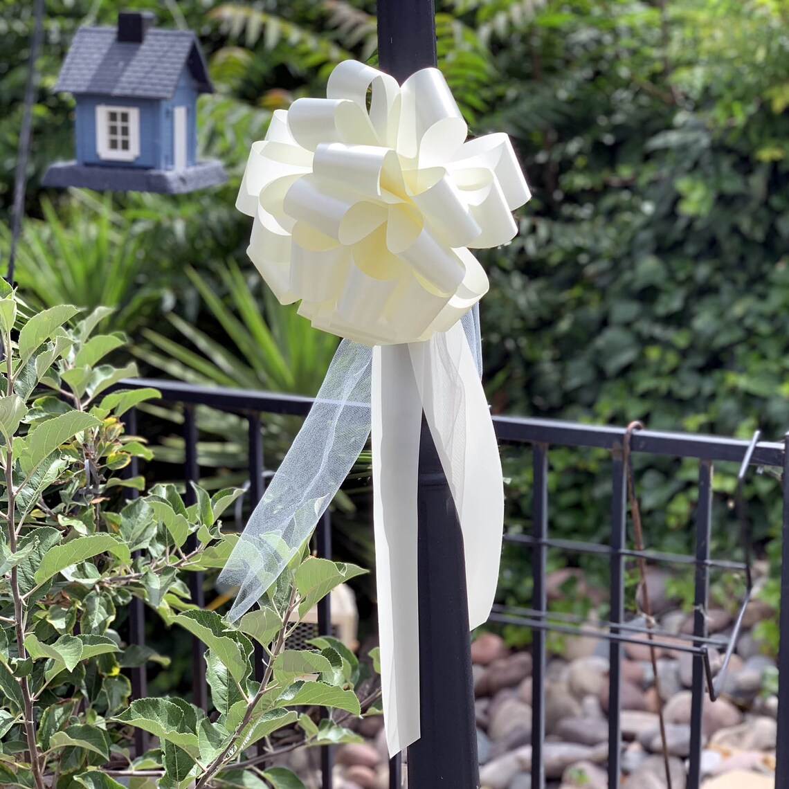 Large Ivory Pull Bows With Long Tulle Tails - 9" Wide, Set of 6, Easter ...