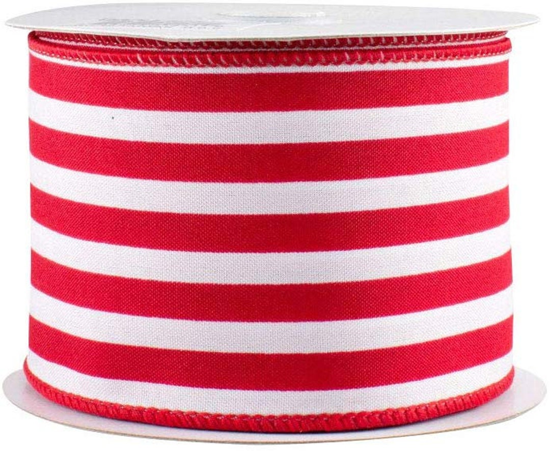 Red White Stripe Wired Ribbon - 2 1/2" X 10 Yards, Satin, Valentine's ...