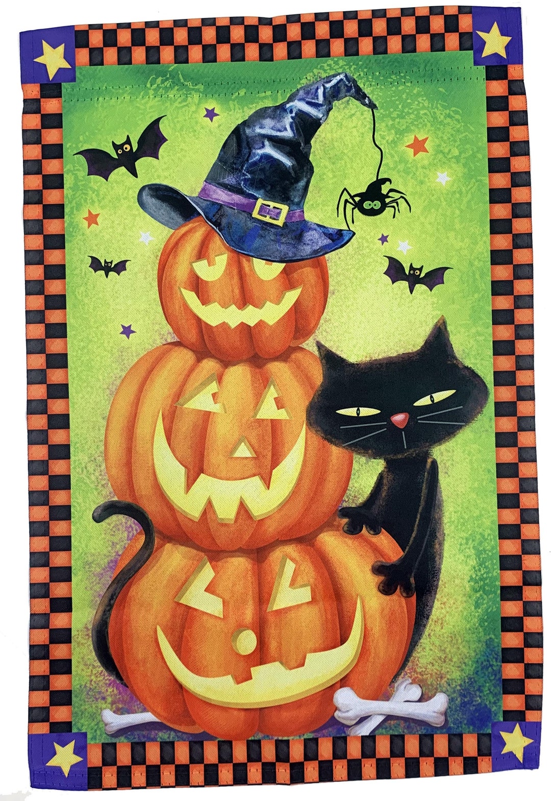 Black Cat Pumpkins Halloween Garden Flag - 12" X 18", Double Sided ...