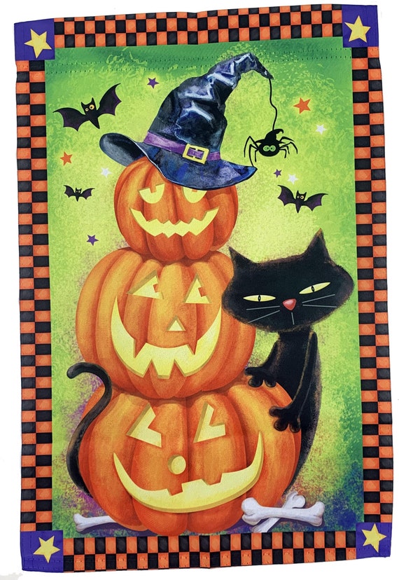 Black Cat Pumpkins Halloween Garden Flag 12 x | Etsy