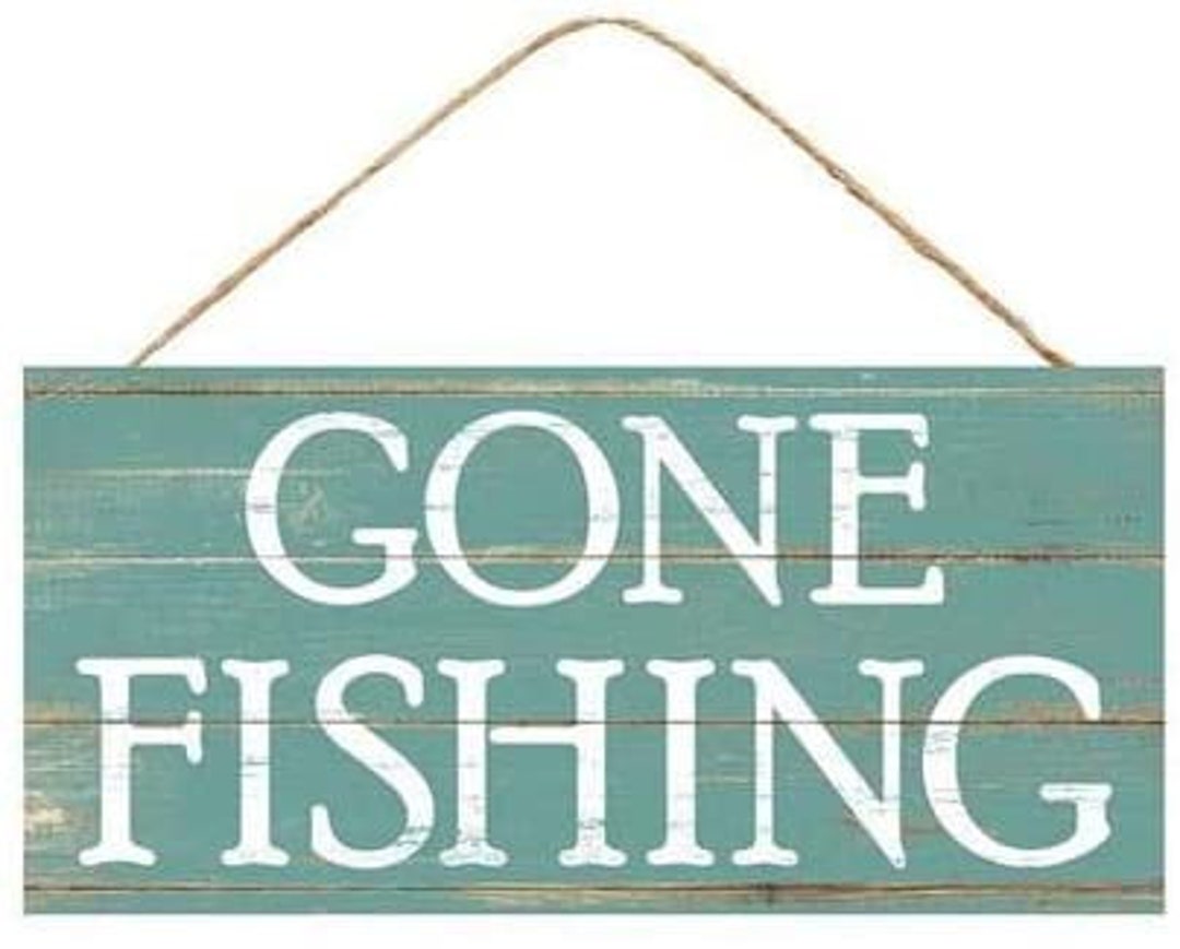 Rustic Wooden Gone Fishing Sign - 12.5" X 6", Vintage Aqua Wall Decor ...