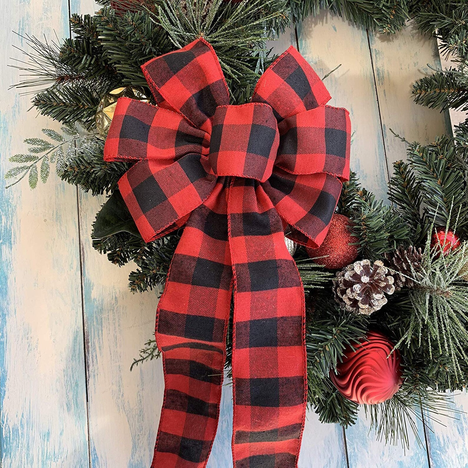 Buffalo Plaid Christmas Wreath Bow 10 Wide 18 Etsy