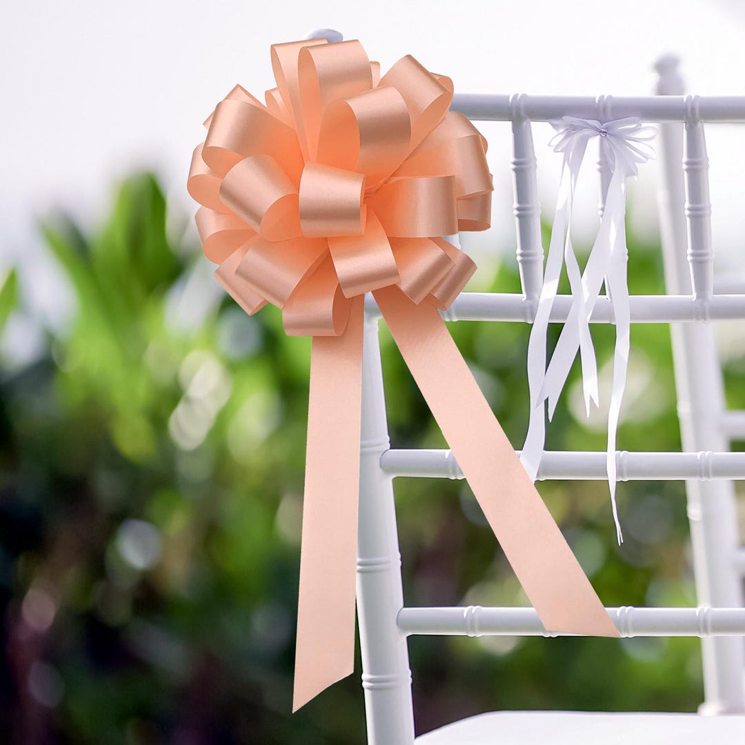 Peach Pull Bows With Tails - 8" Wide, Set of 6, Wedding Pew Bows ...