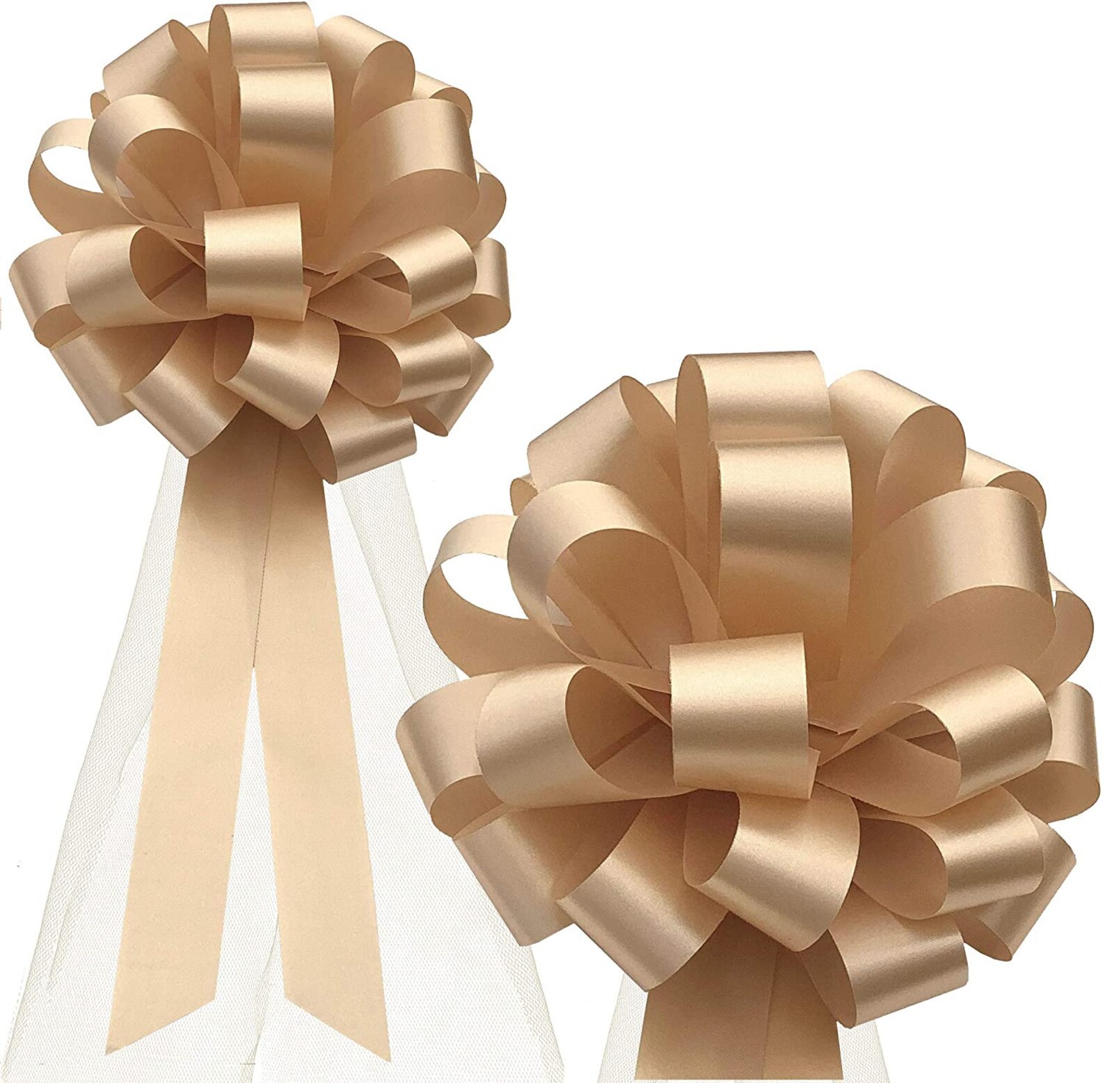 Beige Wedding Pull Bows With Ivory Tulle Tails - 8" Wide, Set of 6 ...