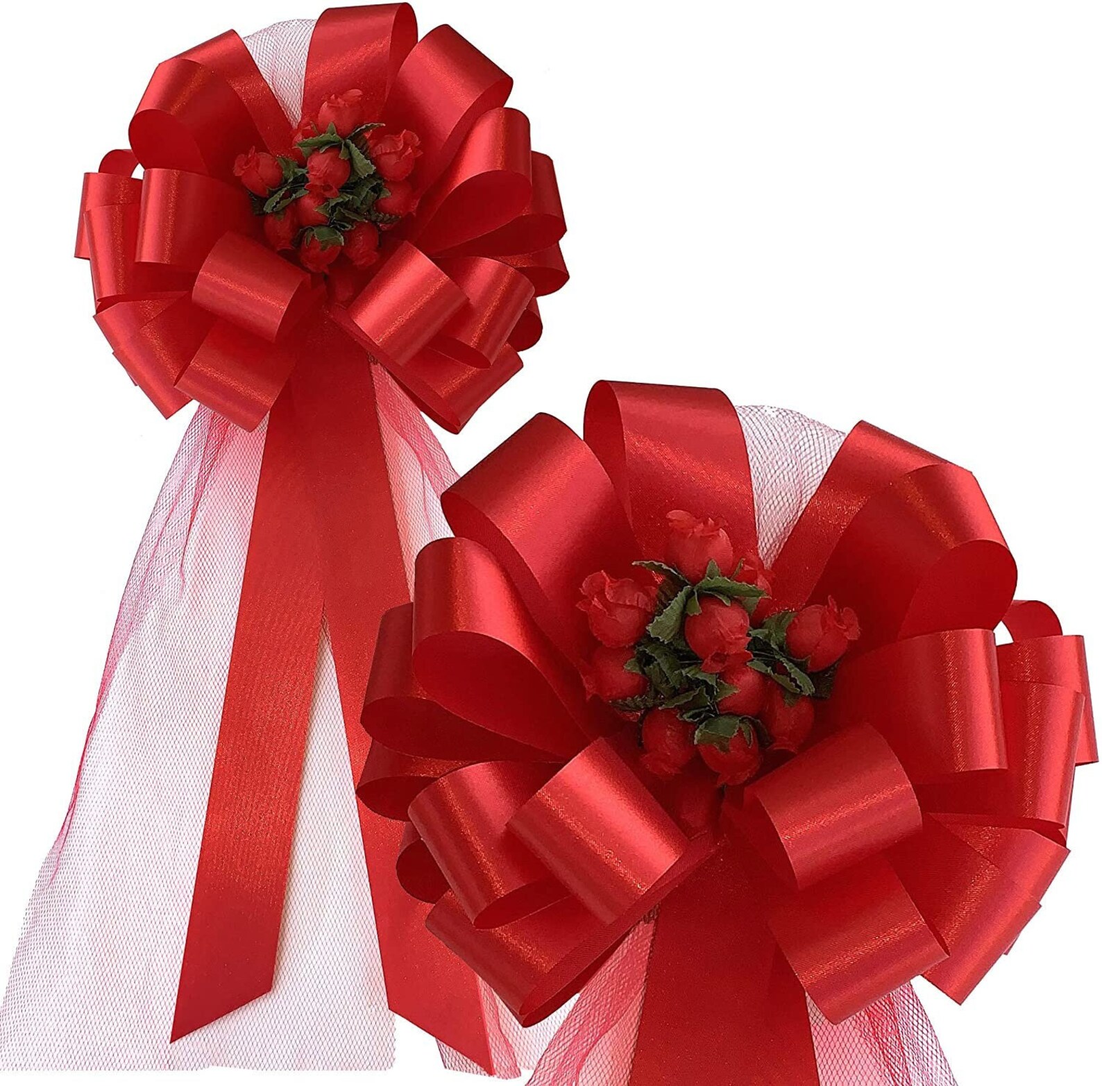 Red Pull Bows With Tulle Tails and Rosebuds 8 Wide - Etsy