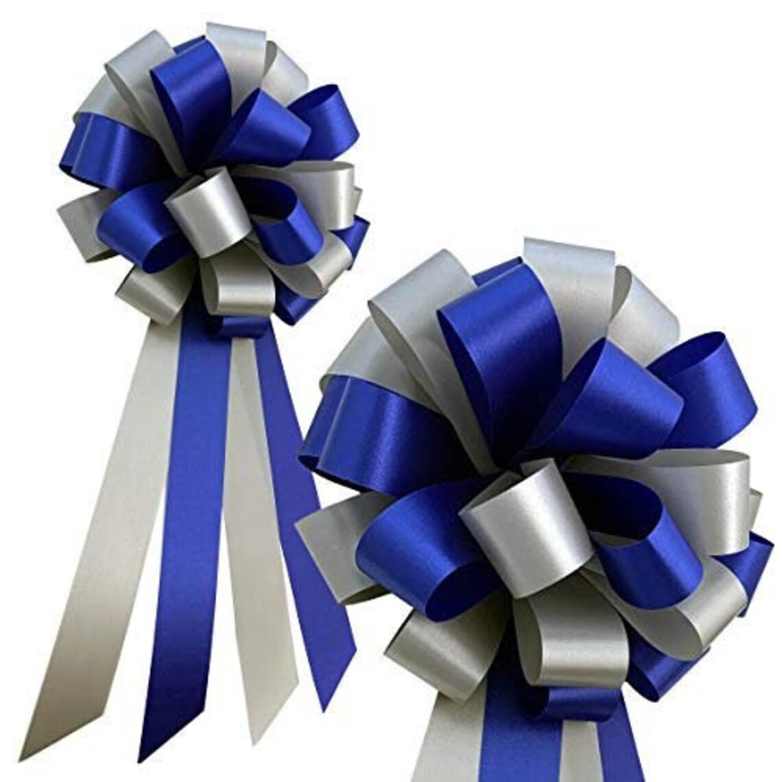 Royal Blue & Silver Pull Bows With Tails 8 Wide Set - Etsy