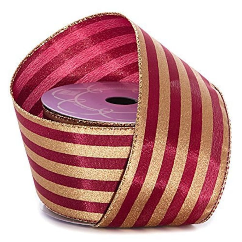 Burgundy Gold Striped Christmas Ribbon 2 1/2 x 10 - Etsy Italia
