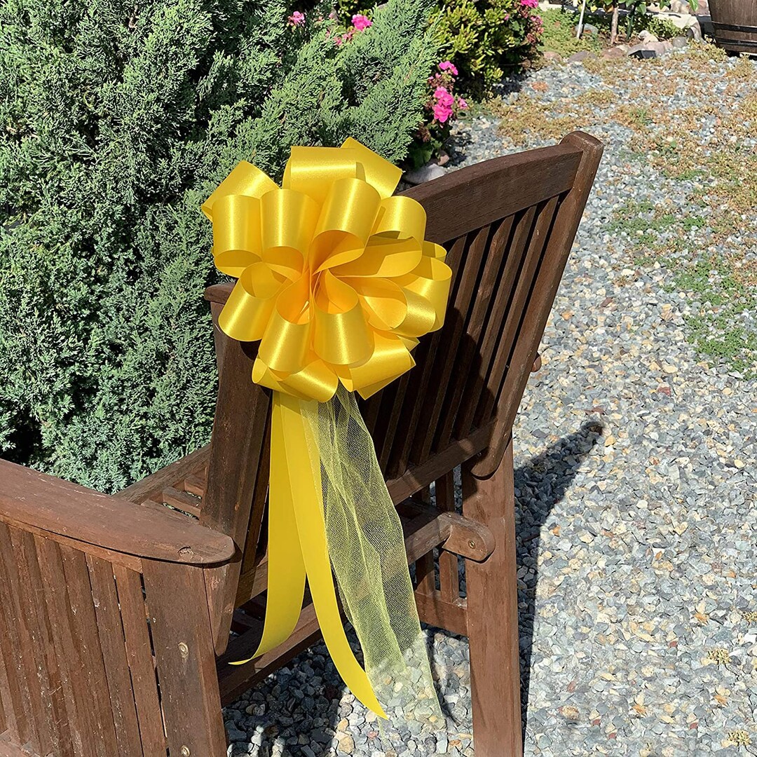 Large Yellow Pull Bows With Long Tulle Tails - 9" Wide, Set of 6 ...
