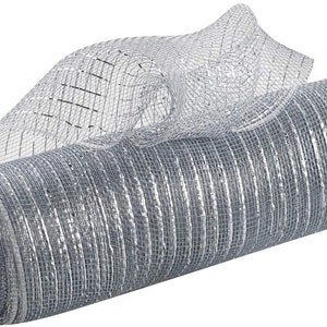 Metallic Silver Deco Mesh Decor - 10" X 10 Yards, Christmas Ribbon Roll ...