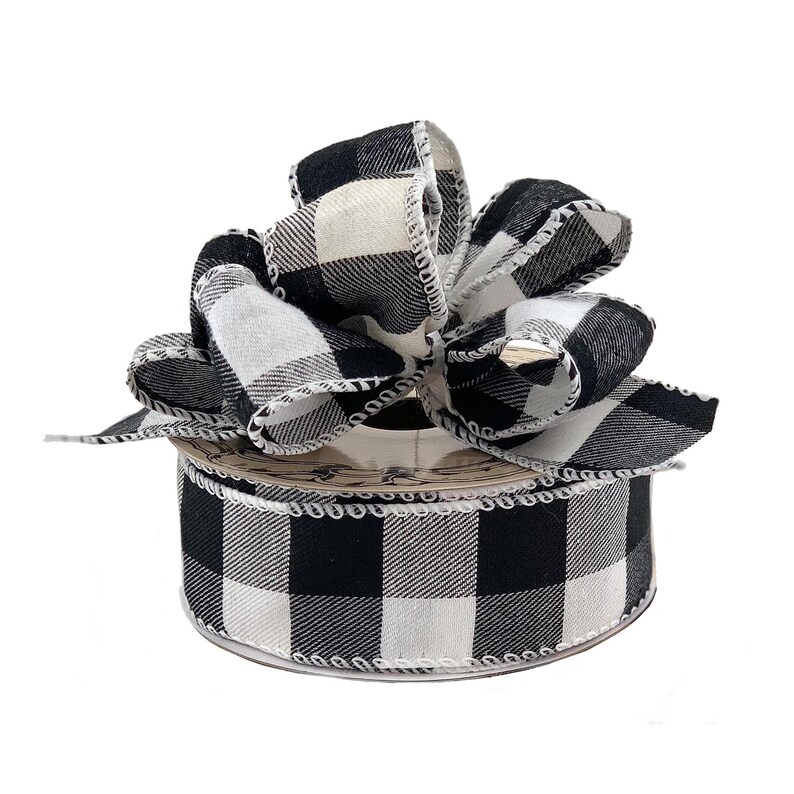 Black White Buffalo Plaid Ribbon - 1 1/2" X 10 Yards, Wired Edge ...
