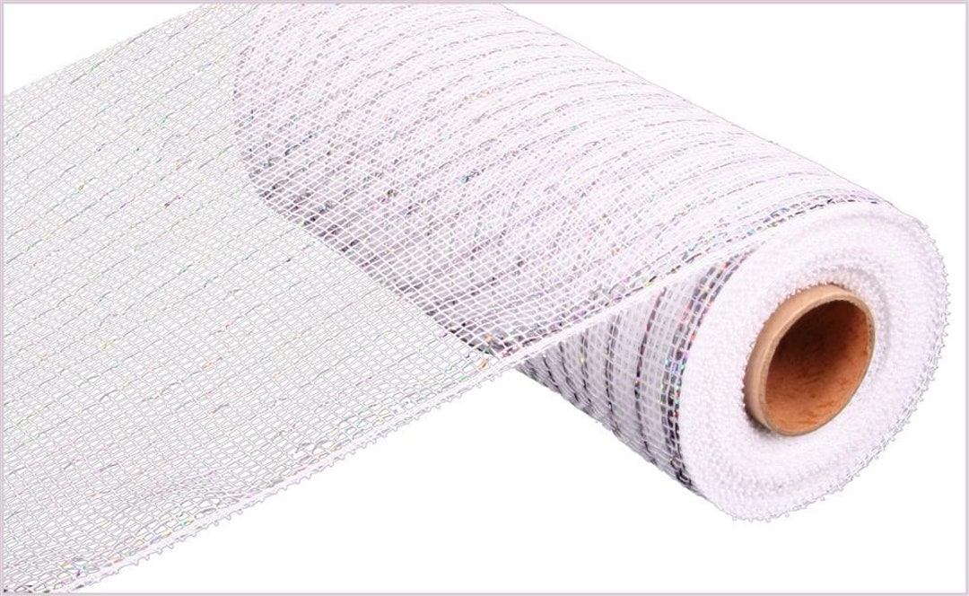 White Striped Metallic Silver Deco Mesh - 10" X 10 Yards, Christmas ...