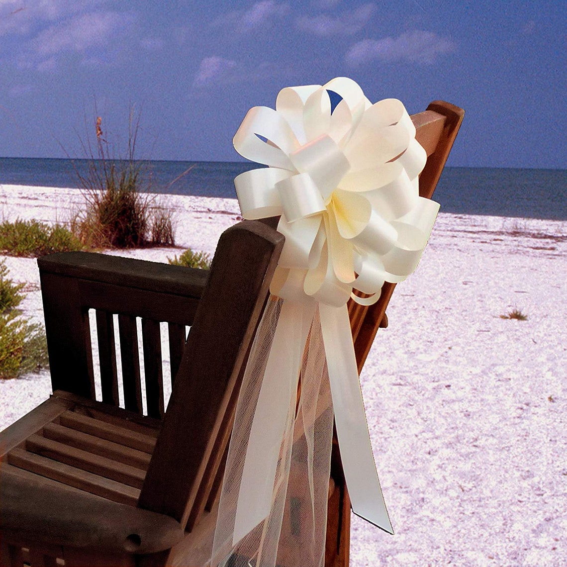 Ivory Wedding Pull Bows With Tulle Tails - 8" Wide, Set of 6,easter ...