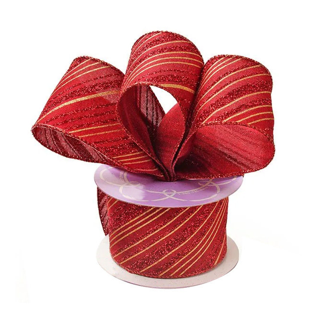 Candy Cane Wired Christmas Ribbon - 2 1/2" X 10 Yards, Gold Red ...