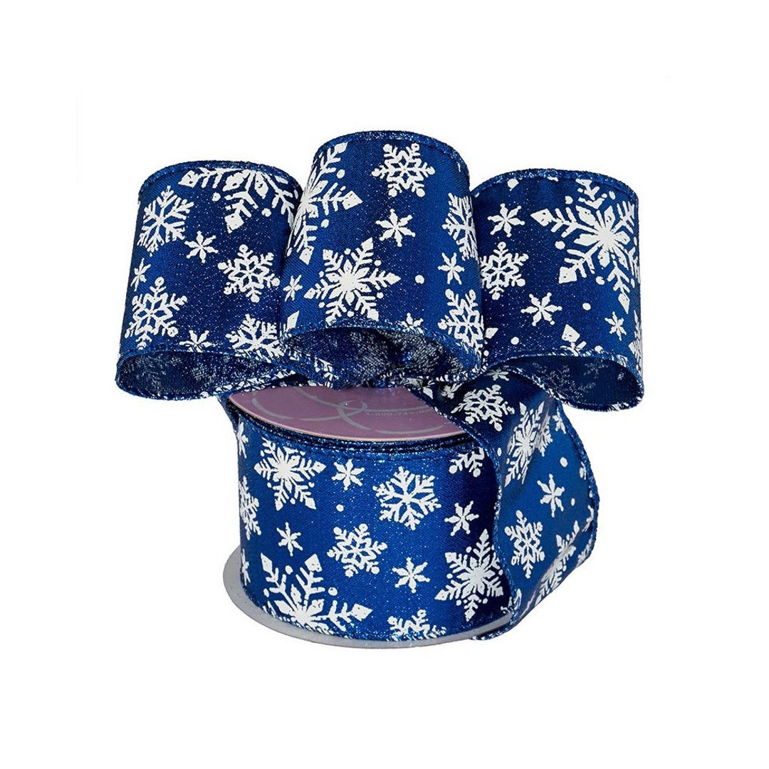 Royal Blue Snowflakes Wired Ribbon - 2 1/2" X 10 Yards, Silver Glitter ...