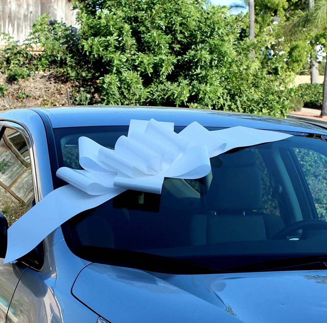 Big White Car Bow Ribbon - Large Gift Decoration, Fully Assembled, 25 ...