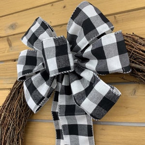 Buffalo Plaid Christmas Wreath Bow - 10" Wide, 18" Long Pre-tied Bow ...