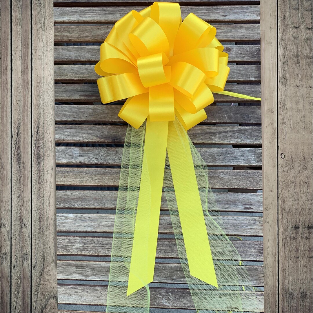 Yellow Pull Bows With Tulle Tails - 8" Wide, Set of 6, Easter, Mardi ...