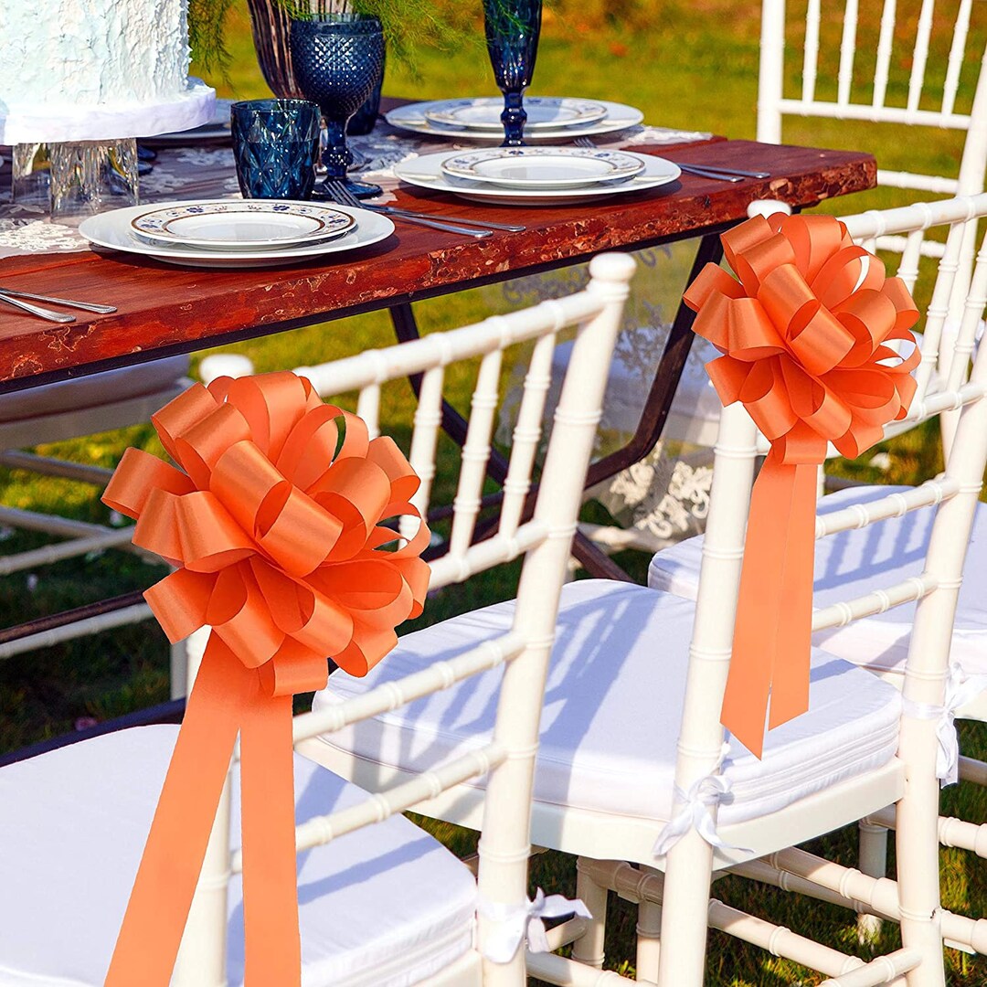 Orange Pull Bows With Tails - 8" Wide, Set of 6, Fall, Halloween Decor ...