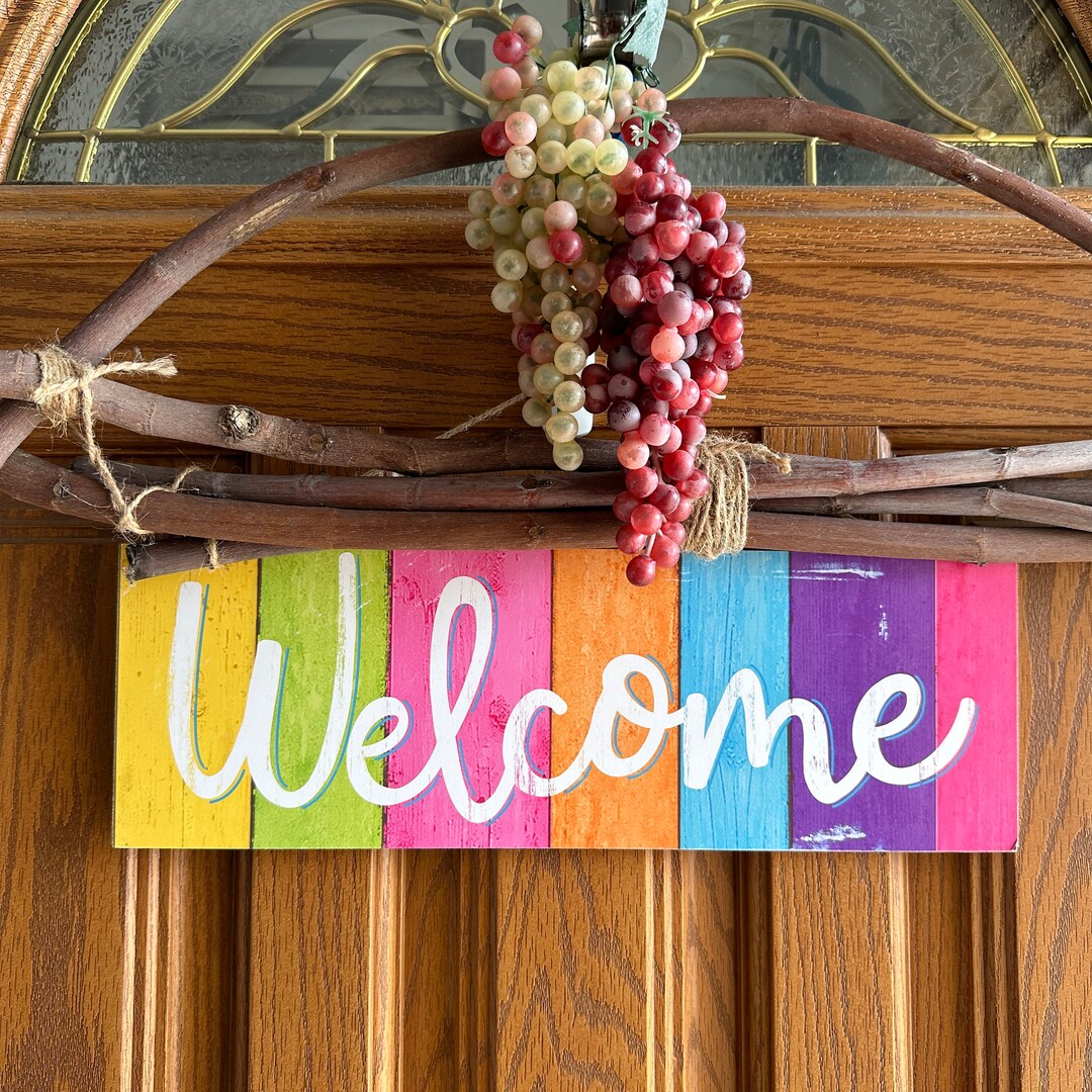Summer Colors Wooden Welcome Sign - 15" X 5", Yellow, Green, Pink ...