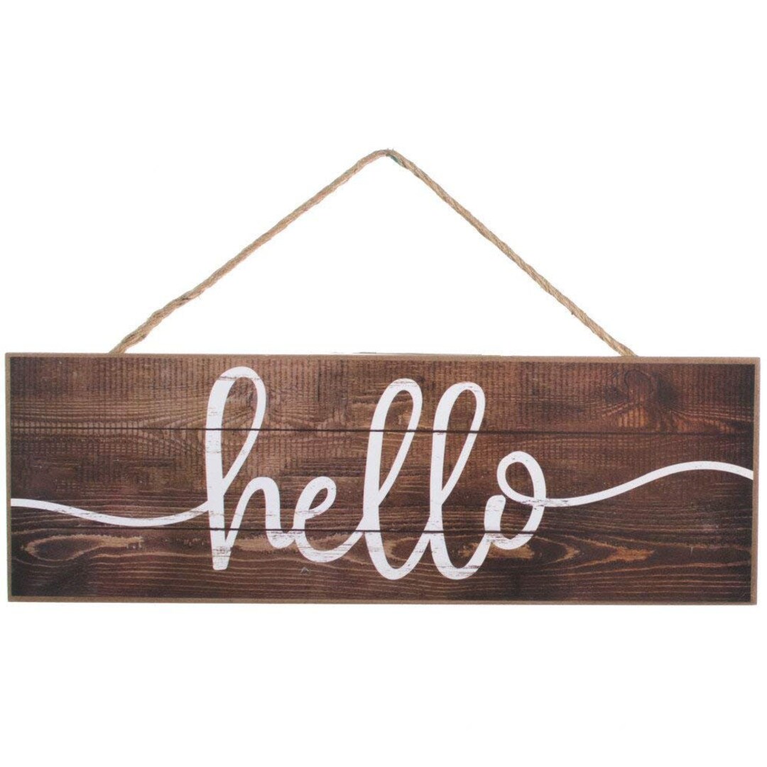 Rustic Wooden Slat Hello Sign - 15" X 5", Wood Wall Decor, Wreath ...