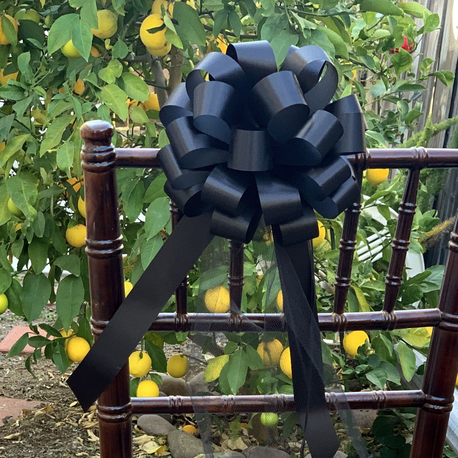 Black Pull Bows With Tulle Tails - 8" Wide, Set of 6, Halloween ...