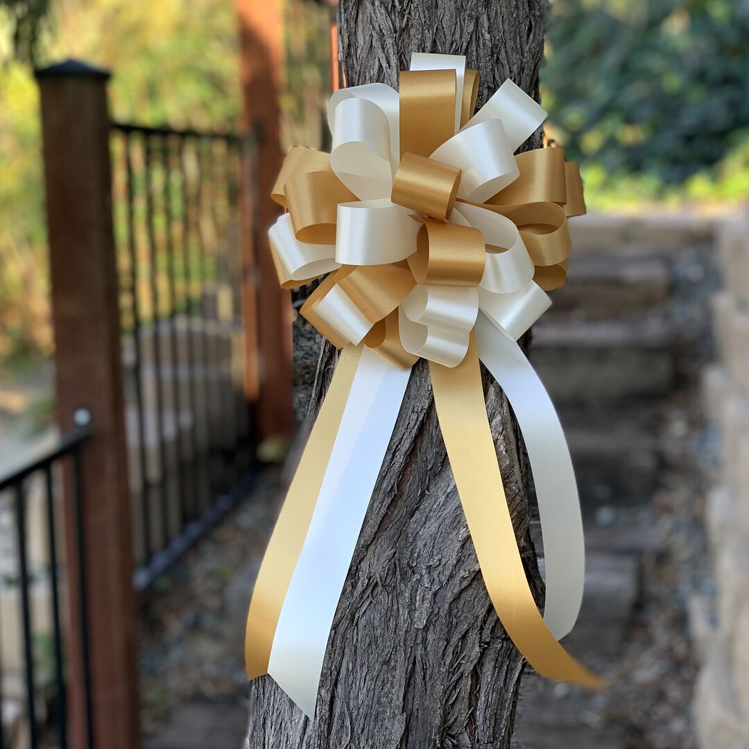Gold and Ivory Pull Bows 8 Wide, Set of 6, Wedding Pew Bows, Reception ...