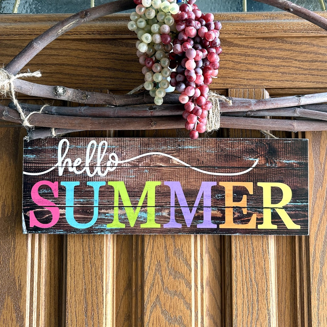 Rustic Wooden Hello Summer Sign - 15" X 5", Wood Wall Decor, Porch ...