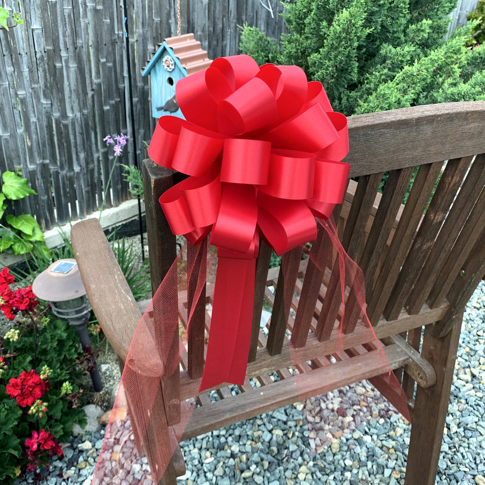 Red Wedding Pull Bows With Tulle Tails - 8" Wide, Set of 6, Memorial ...