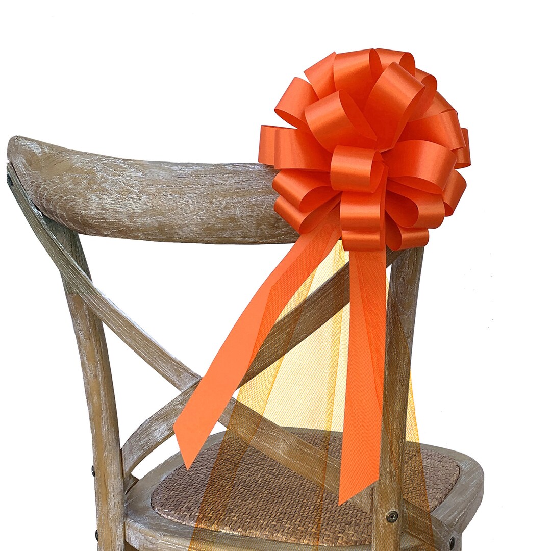 Orange Wedding Pull Bows With Tulle Tails - 8" Wide, Set of 6 ...