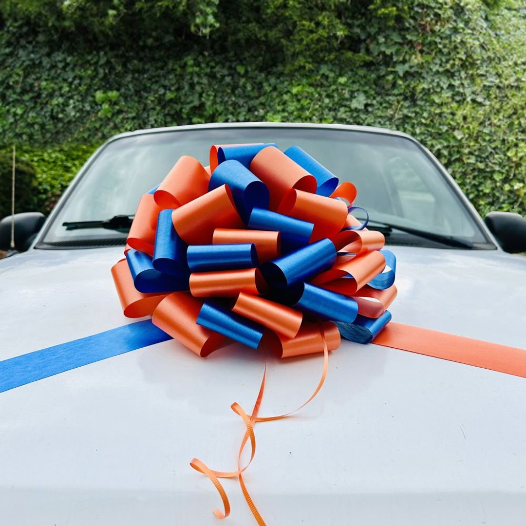 Large Orange & Royal Blue Car Bow, 16 Wide Front Door Decor, Summer ...