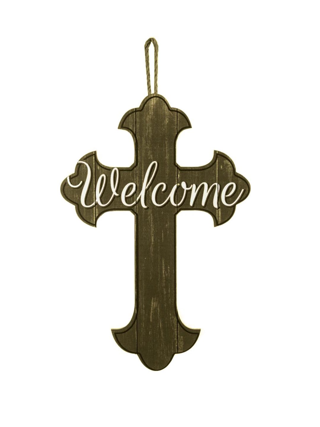 Welcome Cross Front Door Sign - 16" X 11", Wood Slats Christian ...