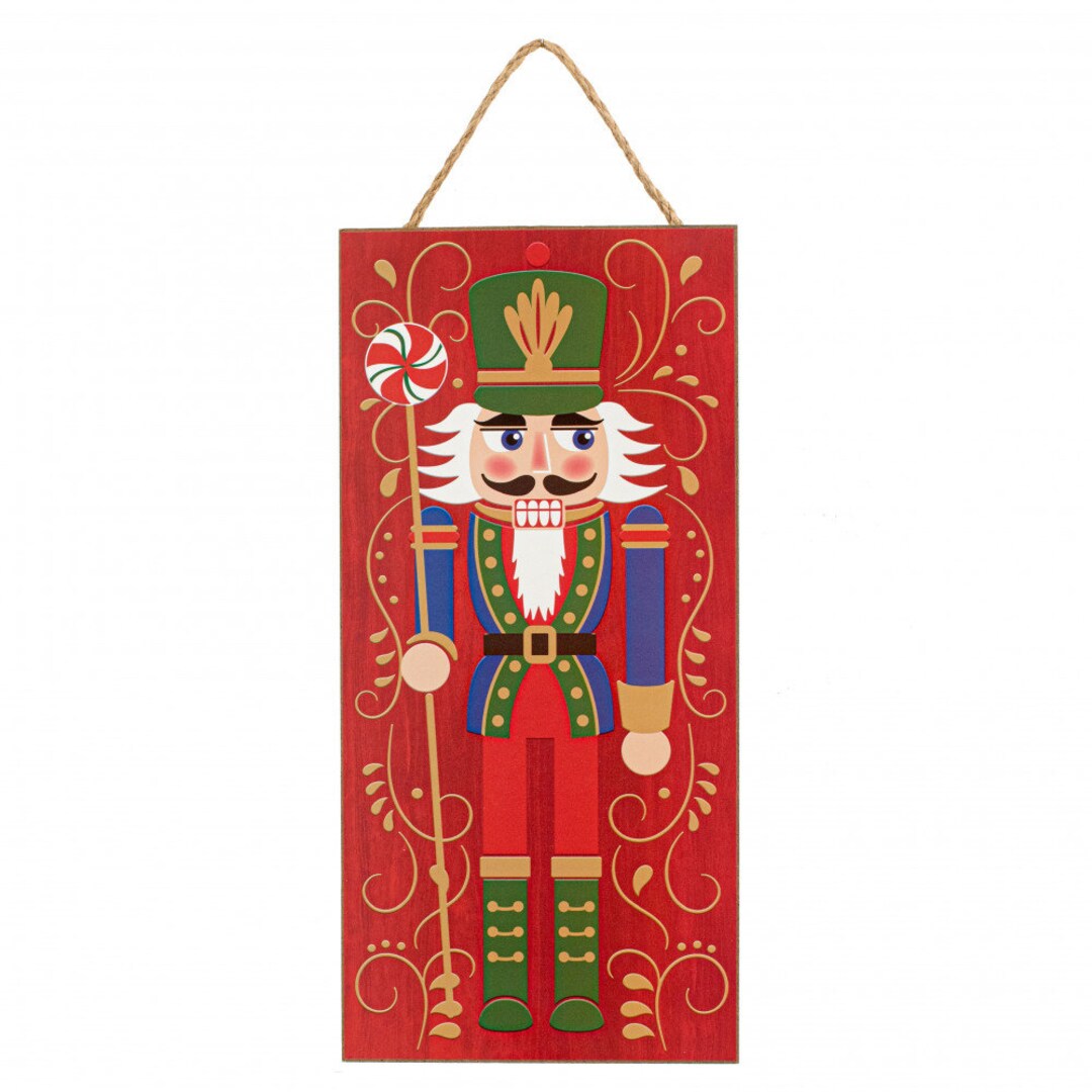 Festive Red Nutcracker Christmas Sign - 12.5" X 6", Red, White & Gold ...