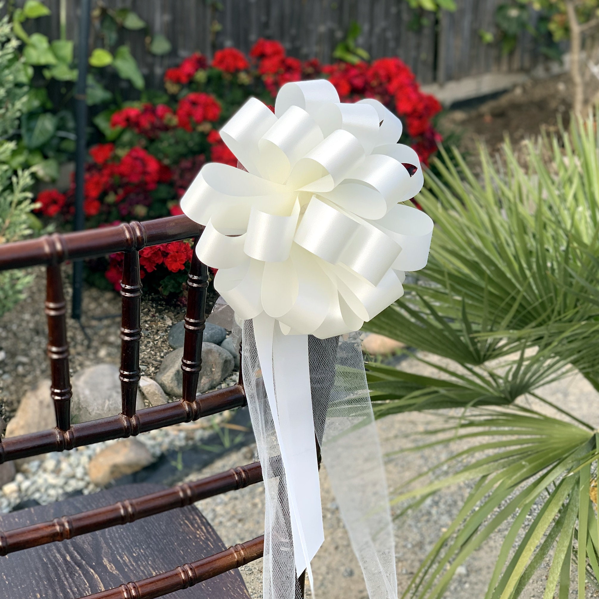 Ivory Wedding Pull Bows With Tulle Tails - 8" Wide, Set of 6,easter ...