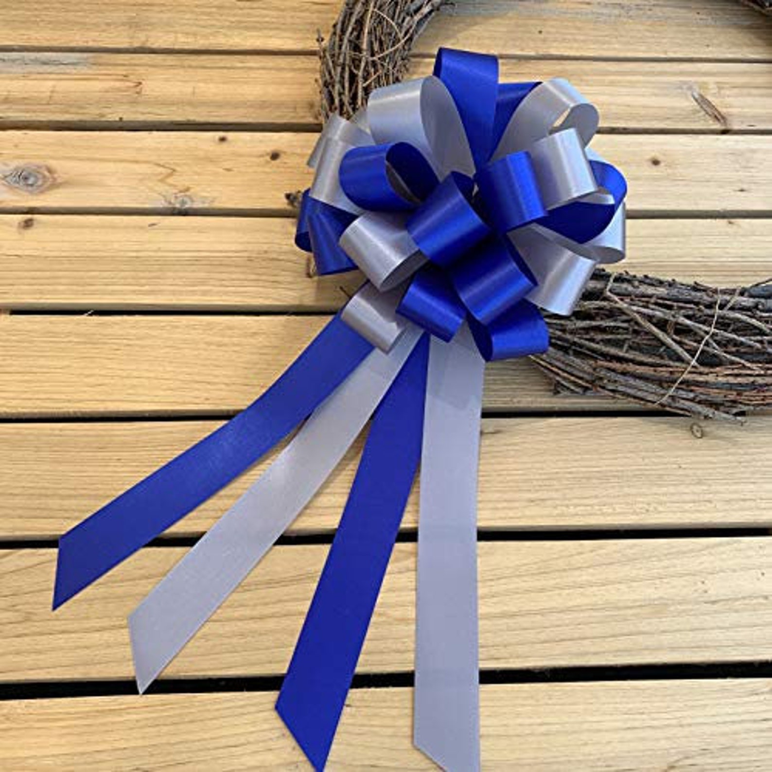 Royal Blue & Silver Pull Bows With Tails 8 Wide Set - Etsy