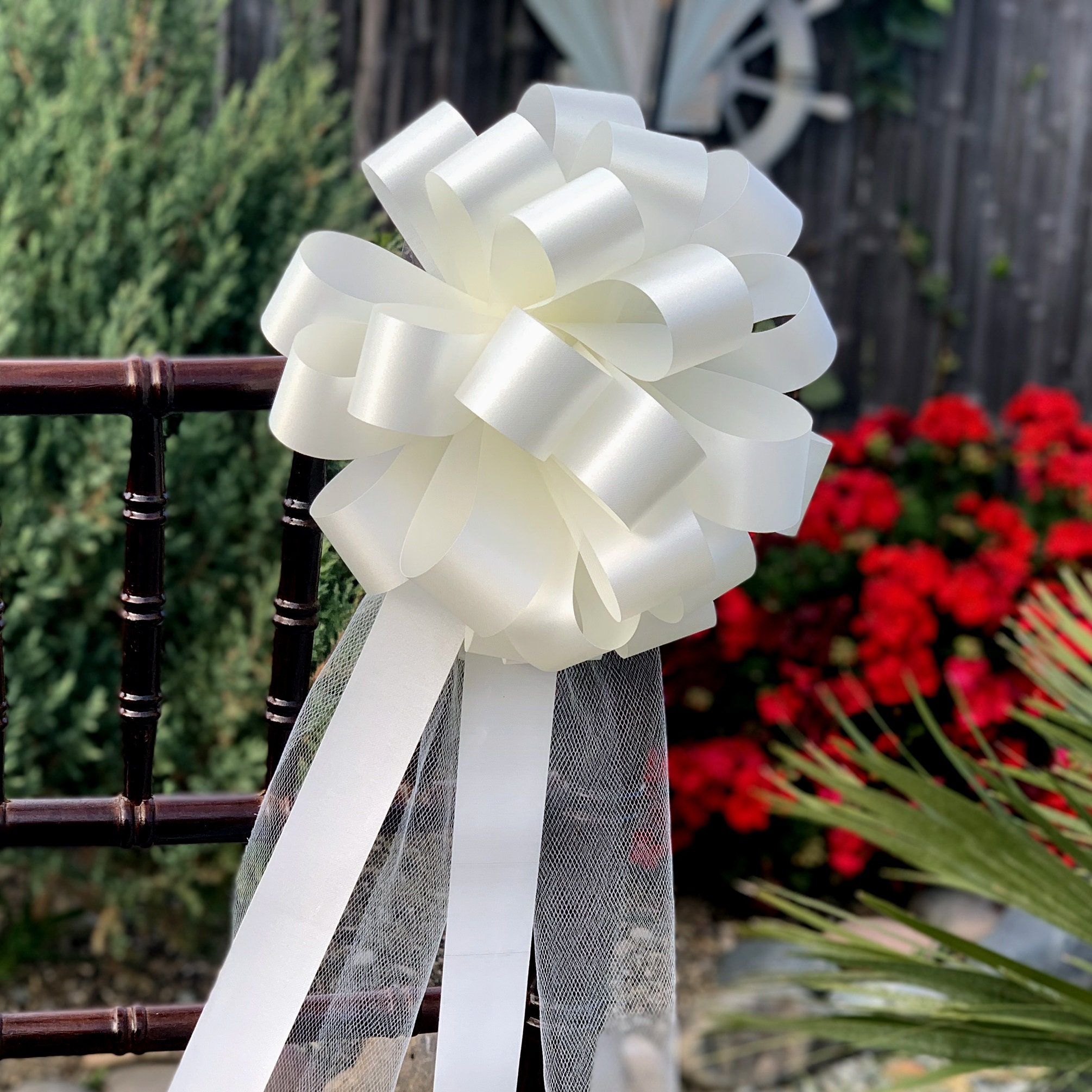Ivory Wedding Pull Bows With Tulle Tails - 8" Wide, Set of 6,easter ...